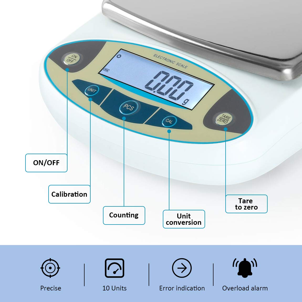 Kitchen High Precision Lab Scale 5000g x 0.01g Analytical Electronic ...
