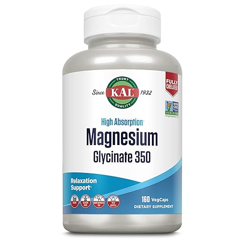 KAL Magnesium Glycinate Capsules, Fully Chelated Magnesium Bisglycinate ...