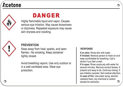 Amazon.com : Acetone Danger Highly Flammable Liquid and Vapor Label ...
