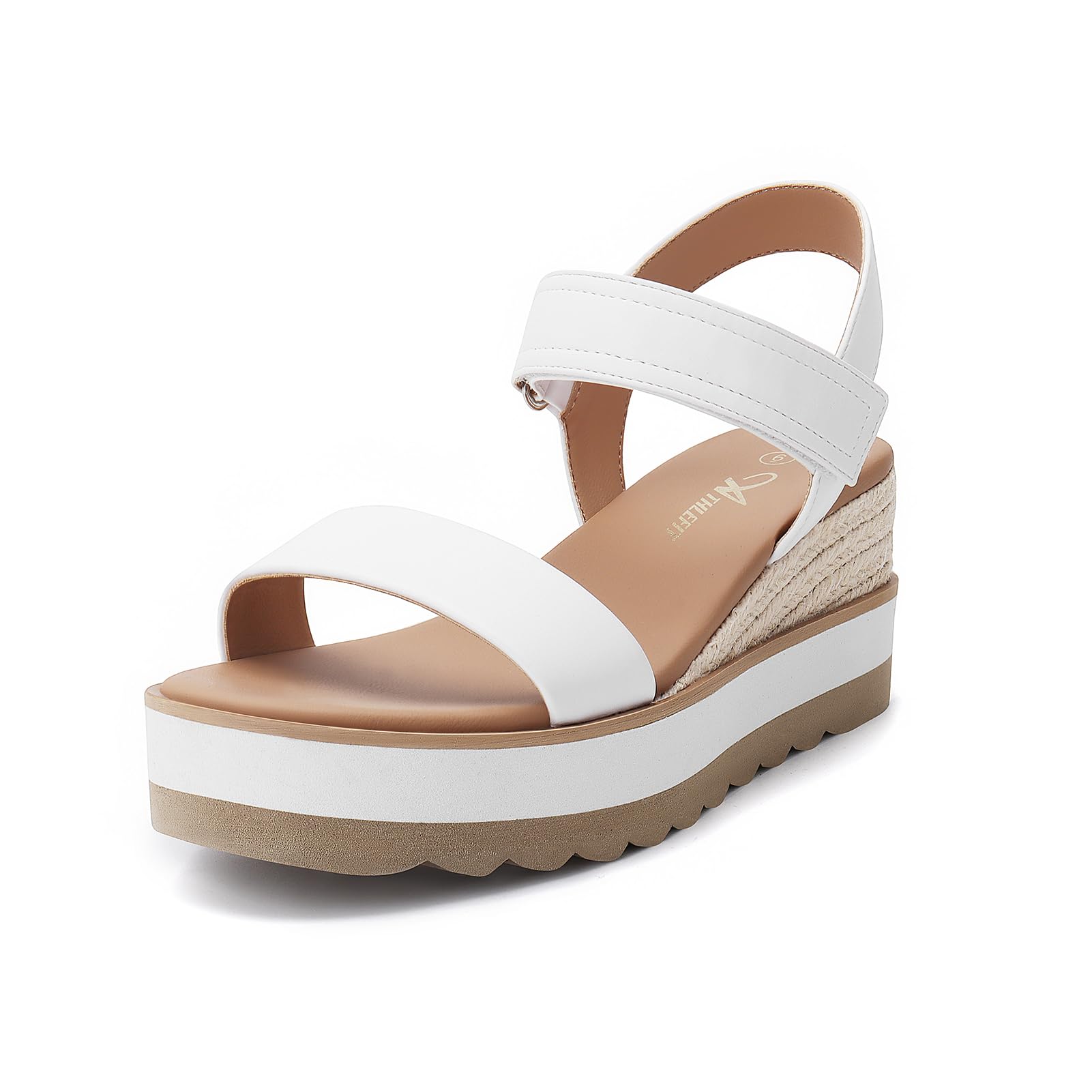 Athlefit White Platform Sandals Wedges for Women Dressy Comfortable ...