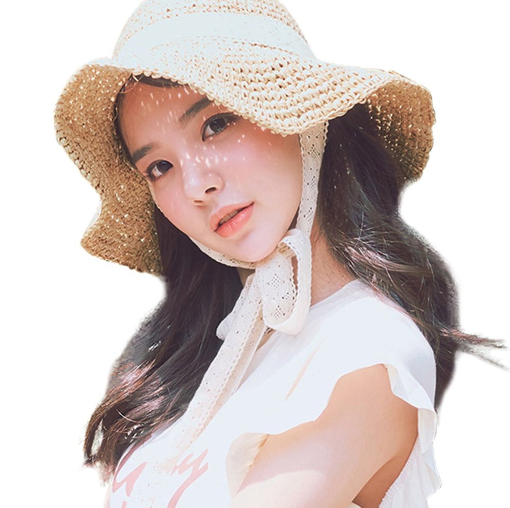 Urban CoCo Women's Wide Brim Caps Foldable Summer Beach Sun Straw Hats ...