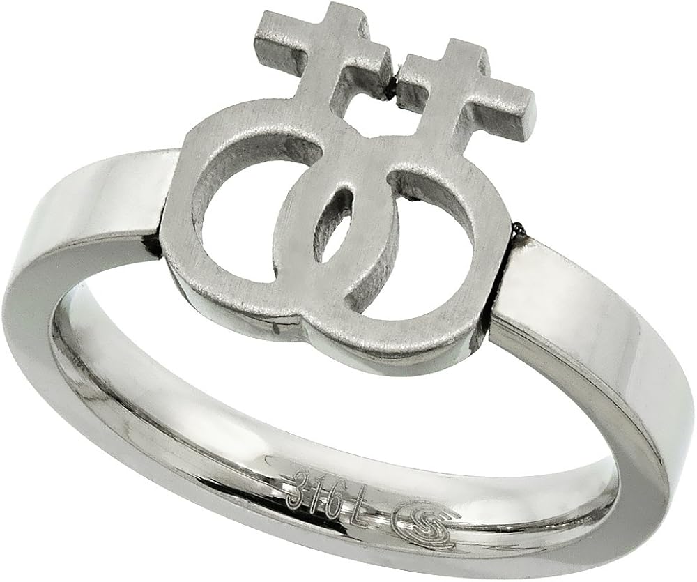Amazon.com: Stainless Steel Lesbian Symbol Ring Cut-out 7/16 inch ...