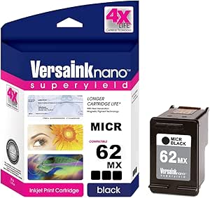 Amazon.com: VersaInk-Nano HP 62 MX, XL Black MICR Ink Cartridge for ...