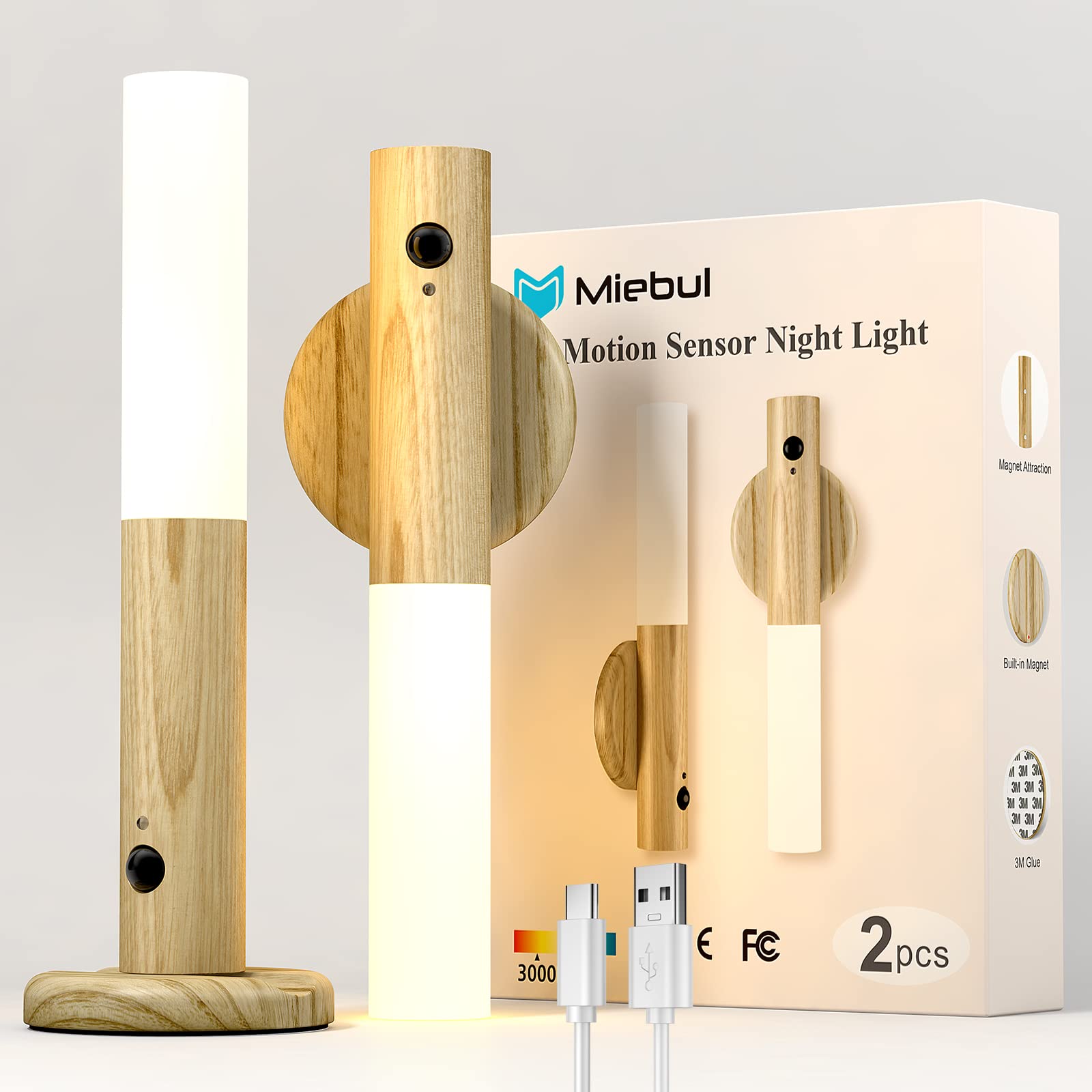 Miebul Motion Sensor Night Light, Rechargeable Body Sensor Night Light ...