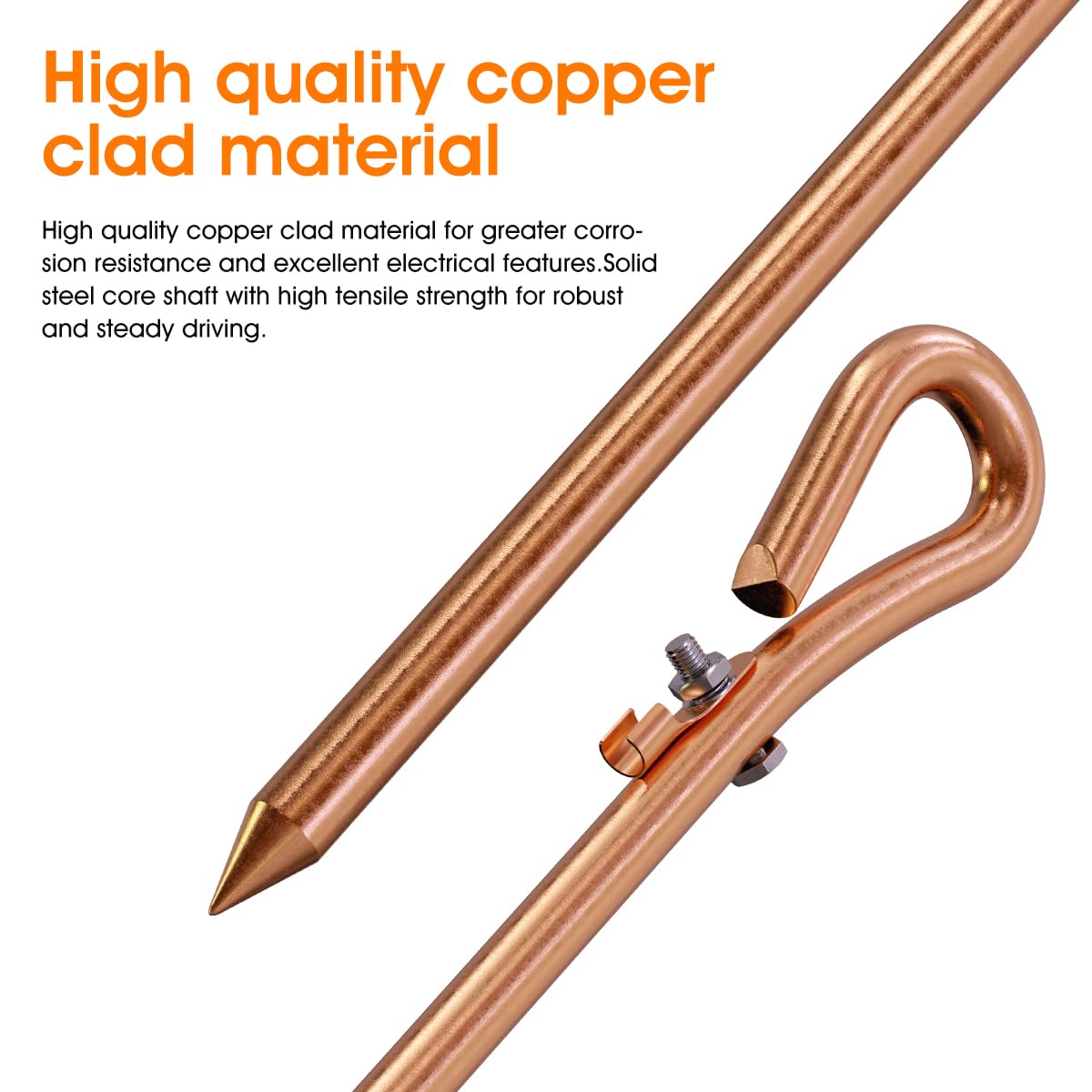 Portable Grounding Rod With 4ft 12AWG UL Listed Grounding Wire With ...