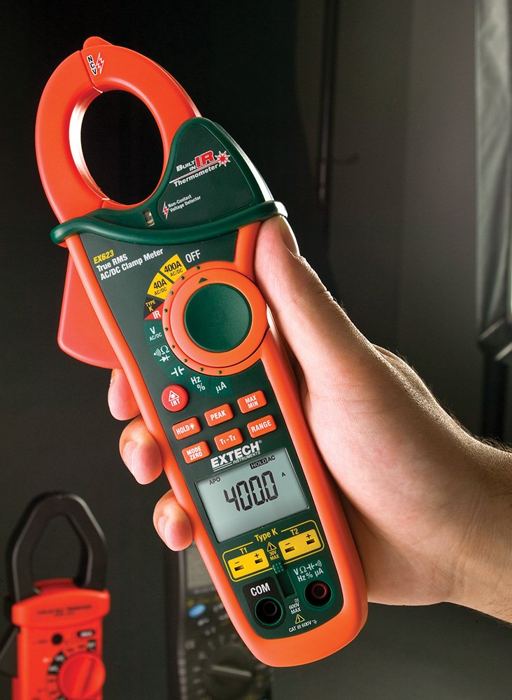 Extech EX623 True RMS 400A AC/DC Clamp Meter with Dual Type K, InfraRed ...
