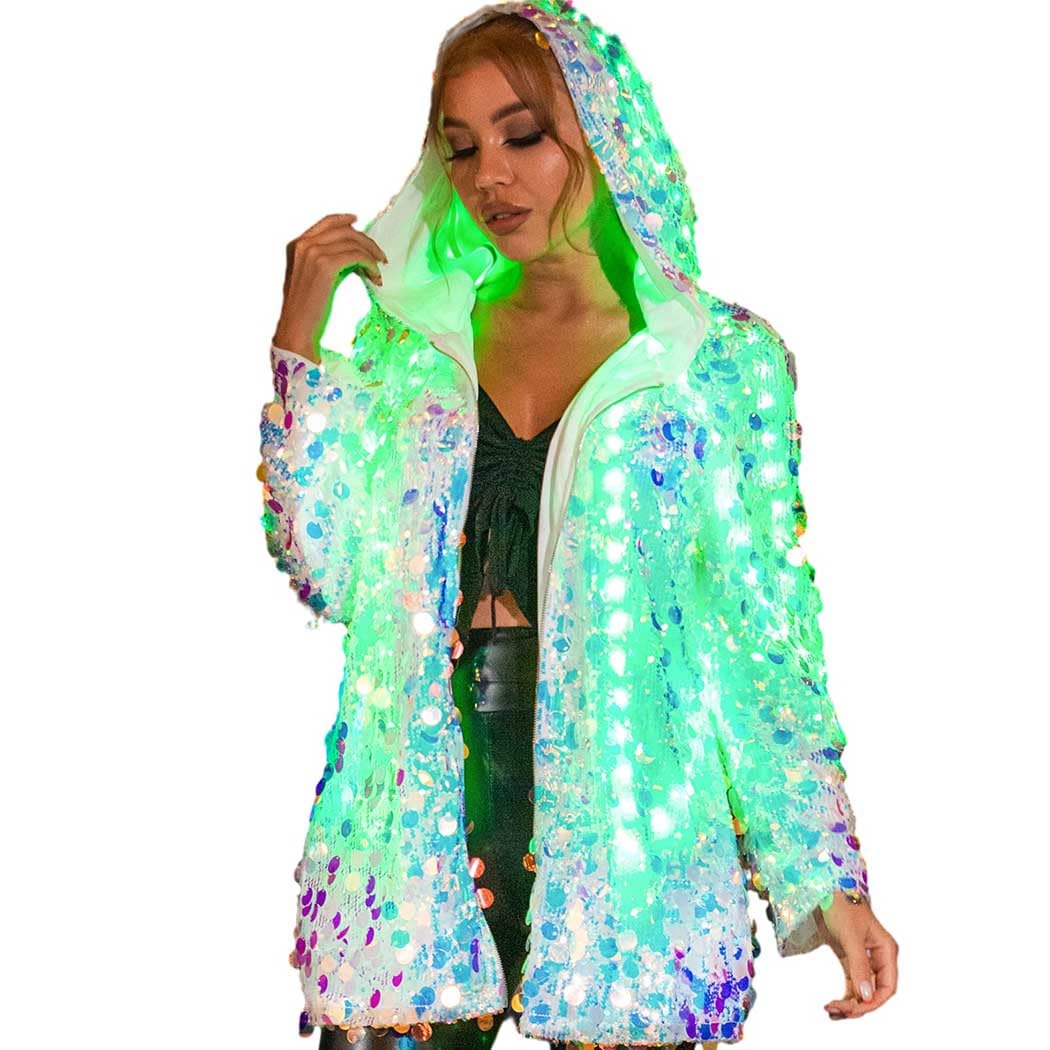 EVILD Women’s Light Up Sequins Party Bomber Jackets LED Long Sleeve ...