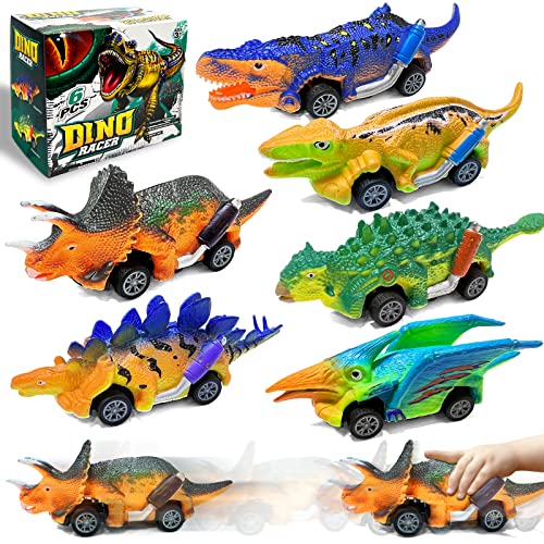 AMENON 6 Pack Dinosaur Cars Toys for Kids, 6 Styles Pull Back Cars ...