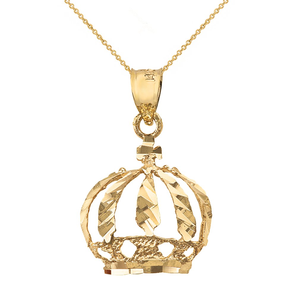 Royal 14k Yellow Gold Crown Charm Pendant Necklace, 16" | Amazon.com