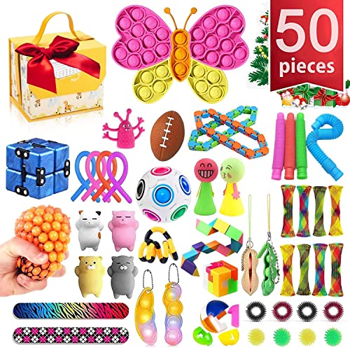 50 Pack Fidget Toys Set, Big Fidget Pack with Butterfly Pop it ...
