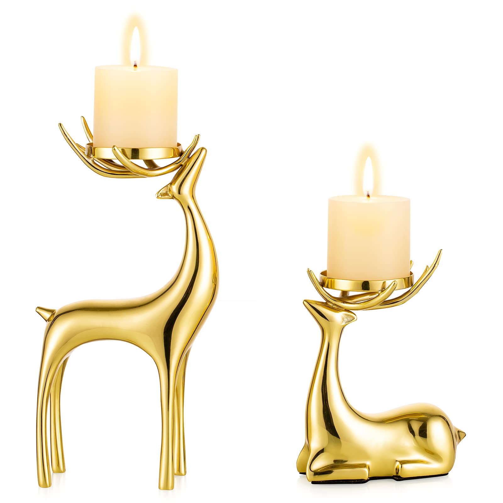 Sziqiqi Gold Reindeer Candle Holder for Pillar Candles Brass Reindeer ...