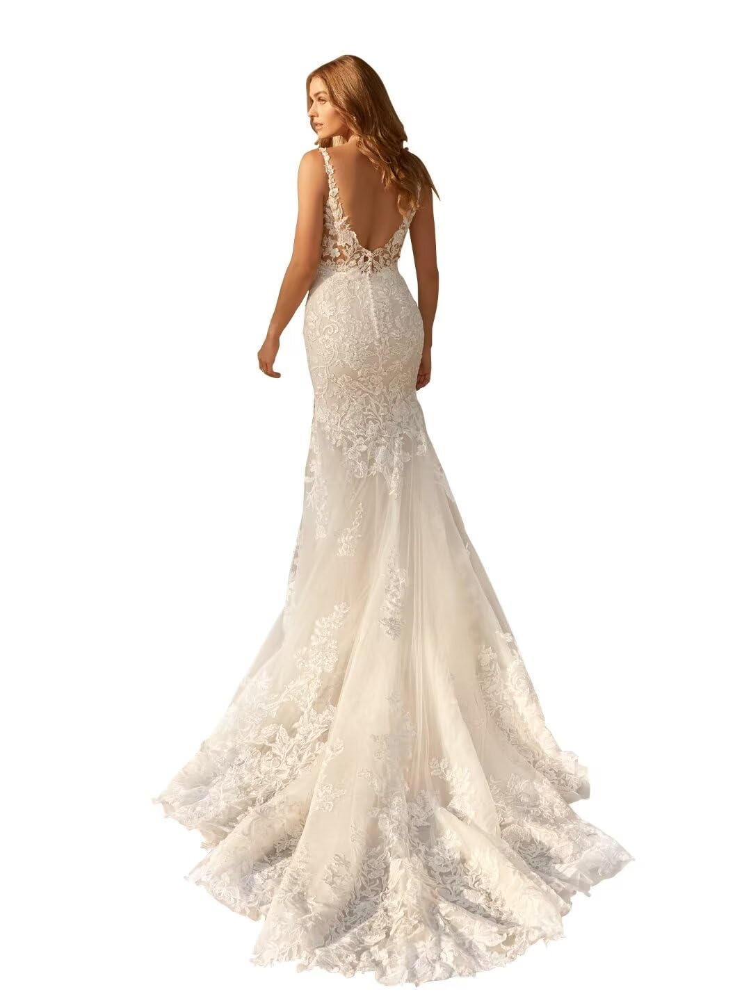 Miao Duo Women's Elegant Lace Appliqued Tulle Mermaid Wedding Dresses ...