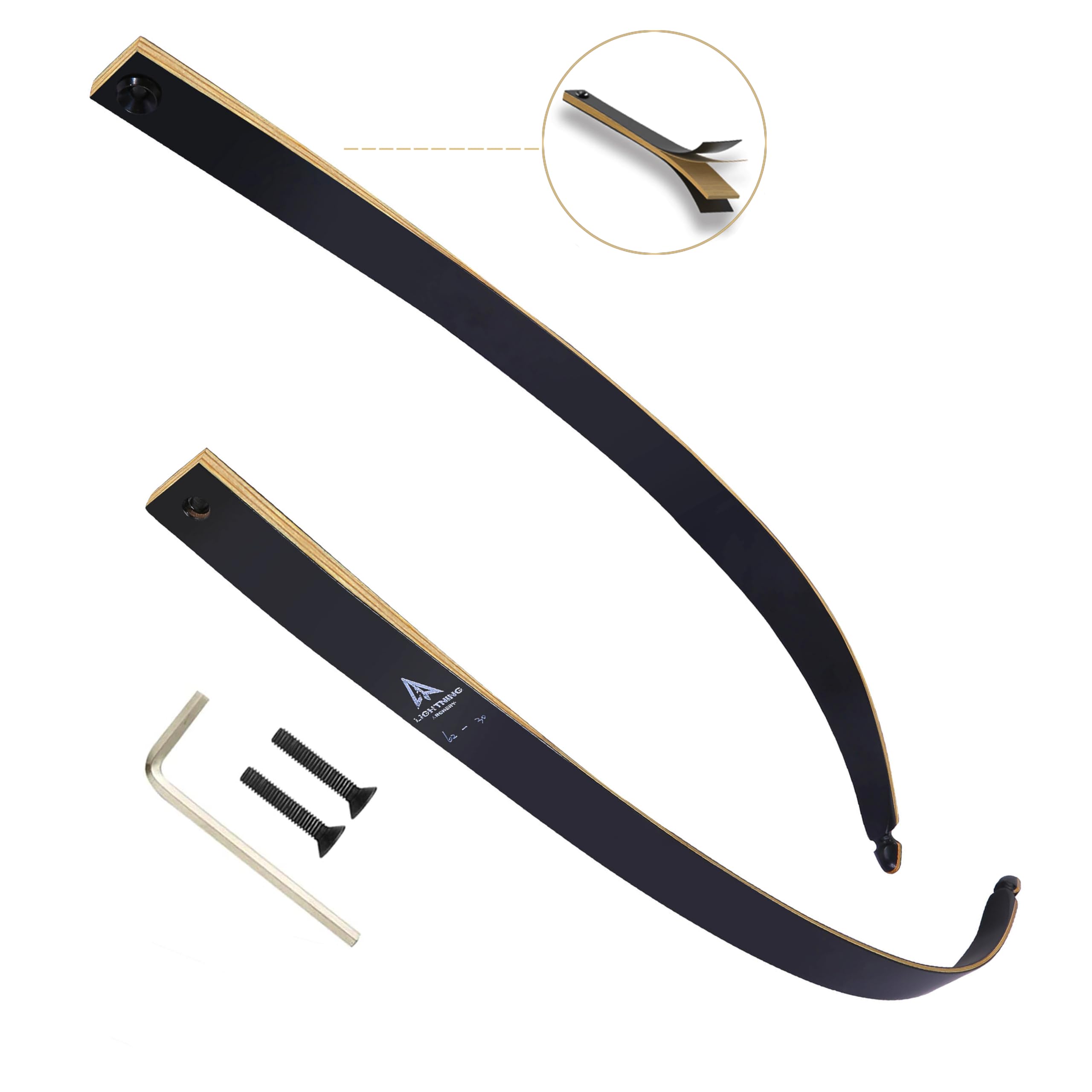 Recurve Bow Limbs Takedown Set 25-60lbs - Hard Maple & Bamboo, Fits 62 ...