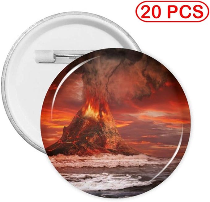 Amazon.com: Volcanic Mountain Eruption Ocean Round Pins Badge Button ...