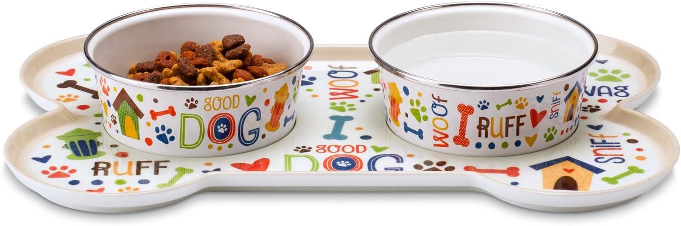 Sit-N-Stay Small Magnetic Non-Slip Pet Tray & Food Bowl Set (Good Dog ...