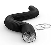 8 Inch Flexible Ducting Hose 12 Feet Black Aluminum Ducting -4 Layer ...