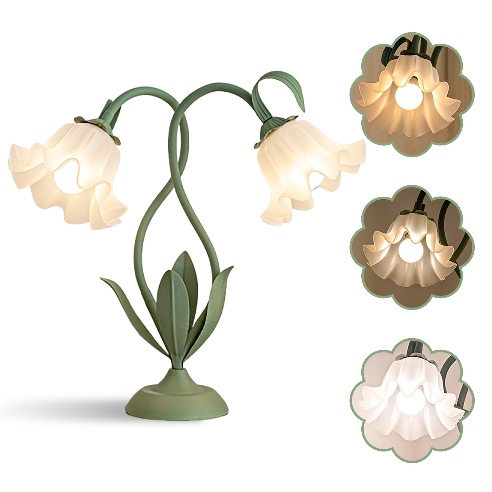 Cute Flower Table Lamp, Large Bedside Vintage Lamp with LED Bulb, 3 Colors Temperature Flower ...