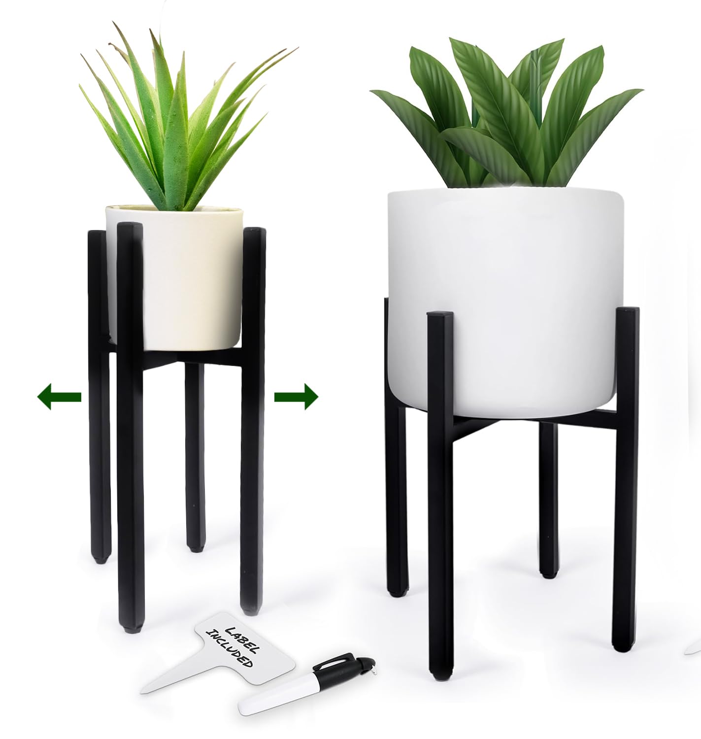 Amelia & Co. Lussier Adjustable Plant Stand, Extendable Black Mid ...