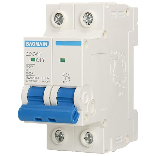 Baomain Miniature Circuit Breaker 2 Pole DZ47-63 C16 AC 230V 16Amp 400V DIN Rail Mounting MCB 2P ...