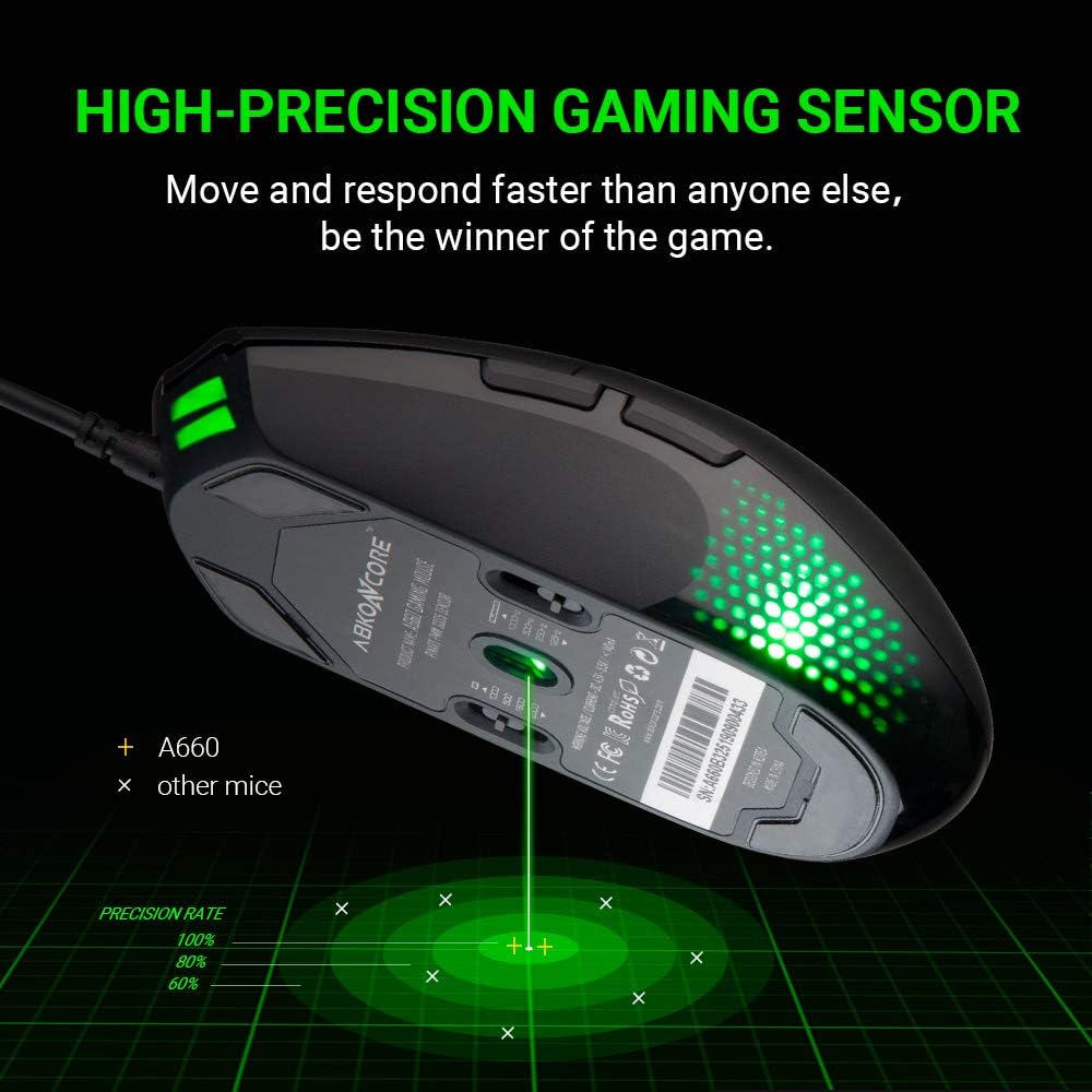 ABKONCORE Gaming Mouse A660 Wired, USB Optical Computer Mice with 8 ...