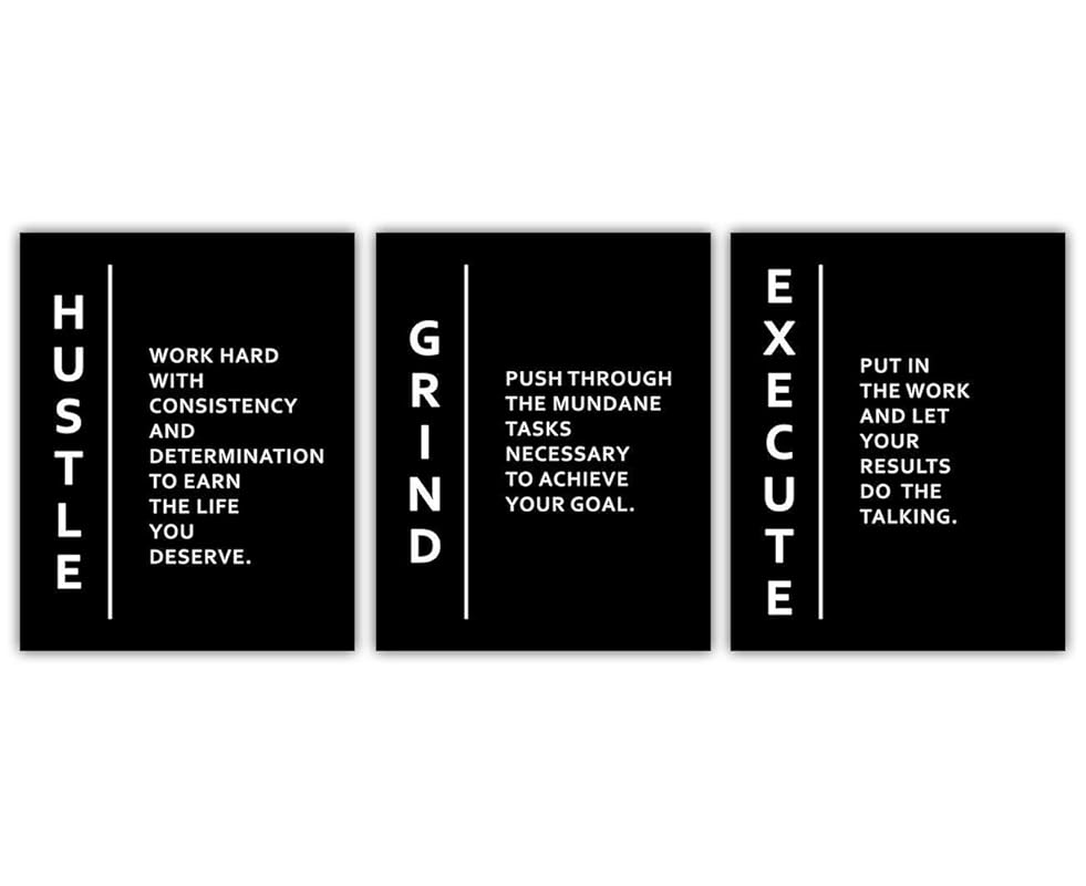 Amazon.com: Hustle Grind Execute Inspirational Wall Art Poster: Set of ...