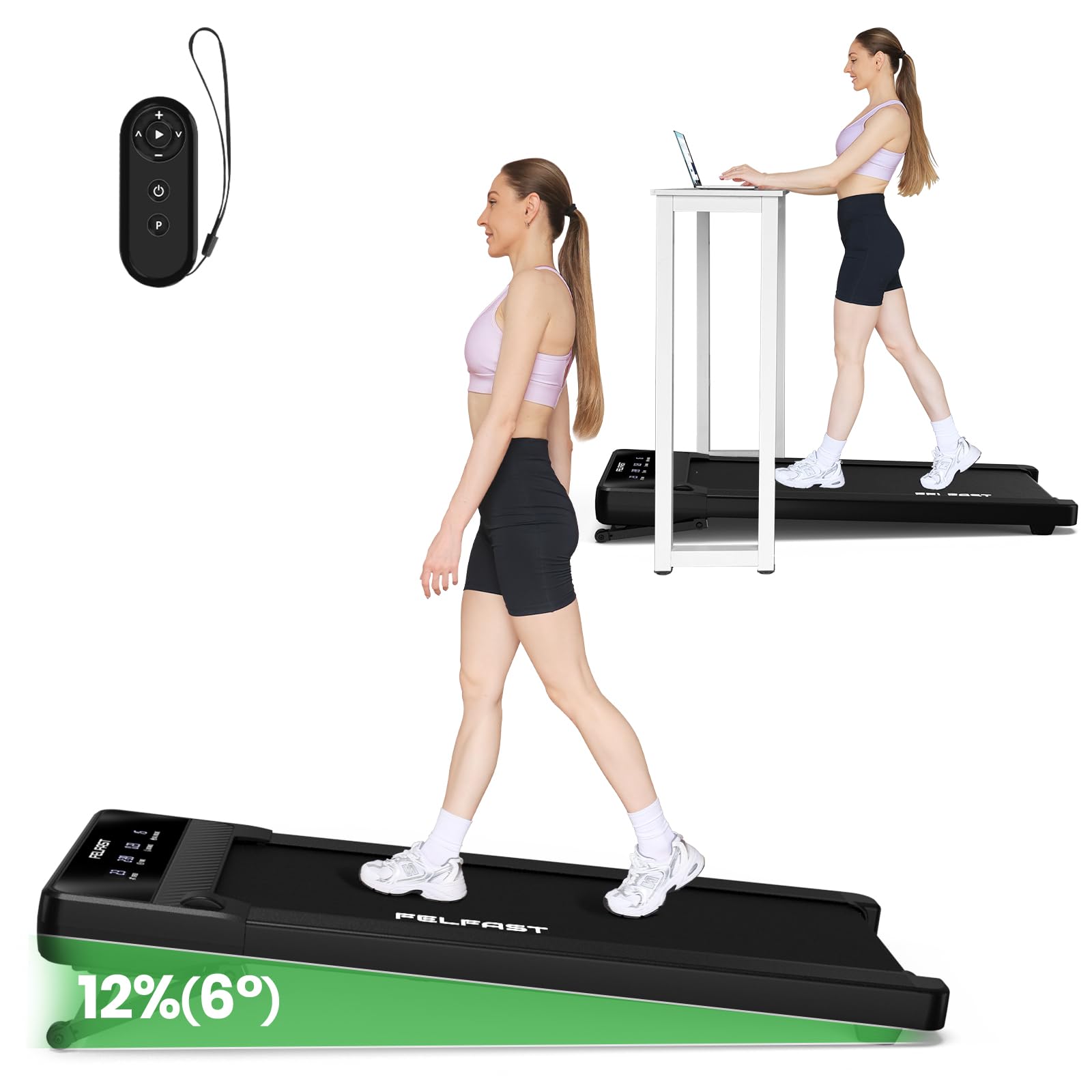 FelFast Walking Pad Treadmill with 12% 6° Auto Incline, Under Desk ...