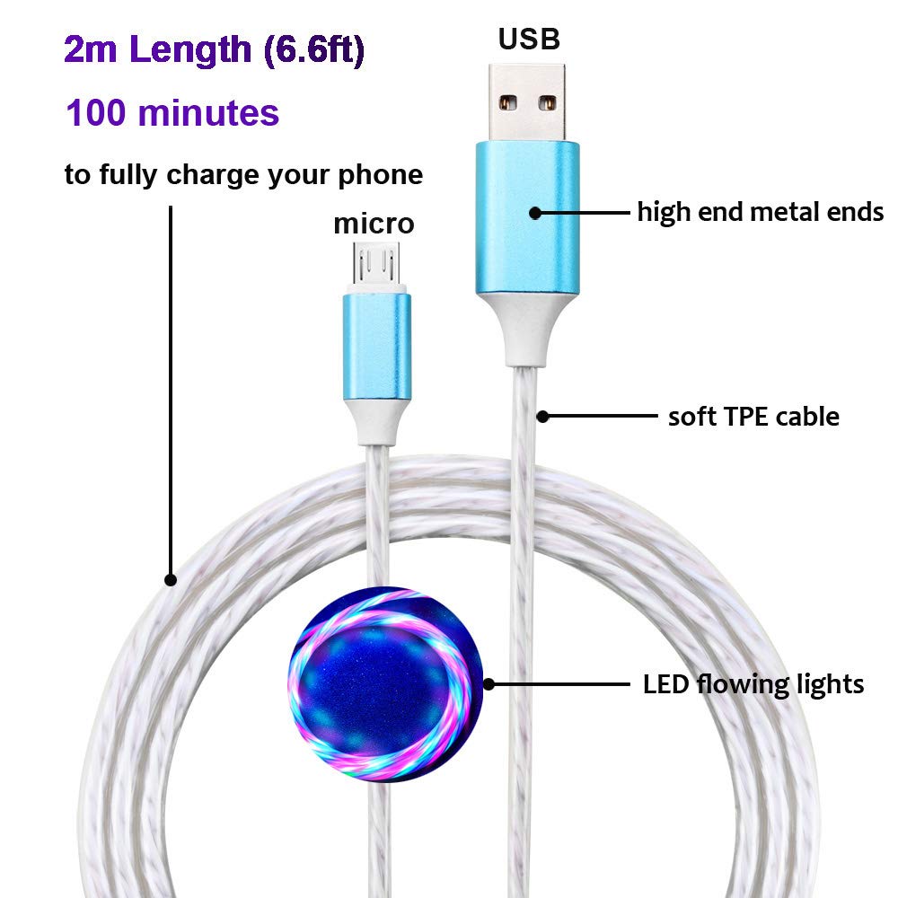 KORABA 6FT Micro USB Cable,LED Light up USB Charging Cord with Color ...