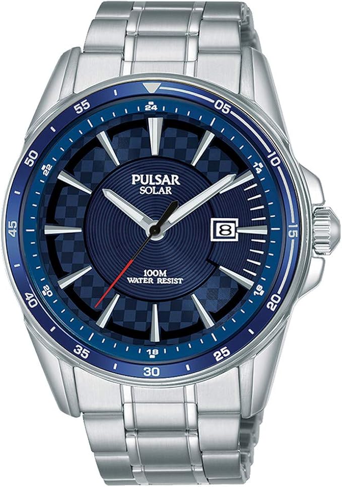 Pulsar Men's Solar Blue Dial Stainless Steel Bracelet Watch: Amazon.co ...