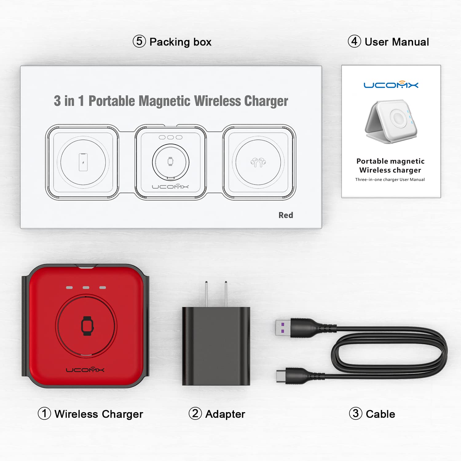 UCOMX Nano 3 in 1 Wireless Charger for iPhone,Magnetic Foldable 3 in 1 Charging Station,Travel ...