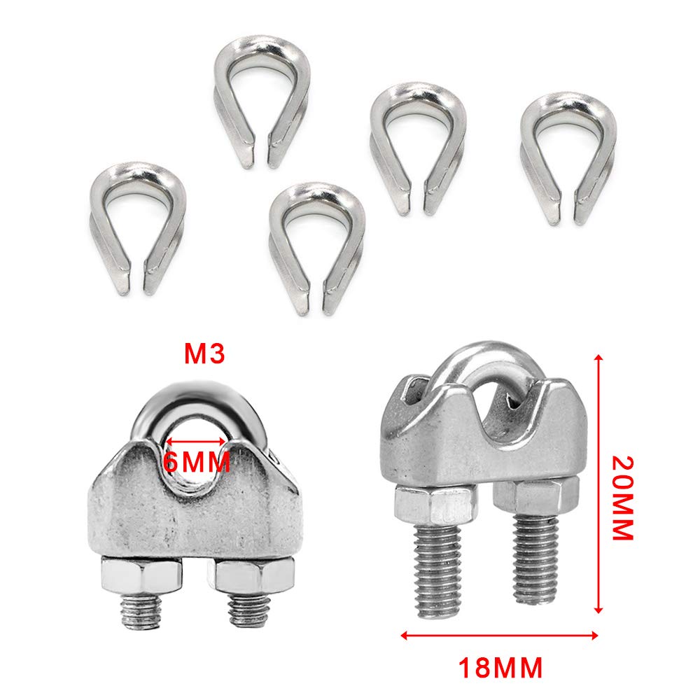 Wire Rope Clip,304 Stainless Steel M3 Wire Rope Grips Bolts and 3mm ...
