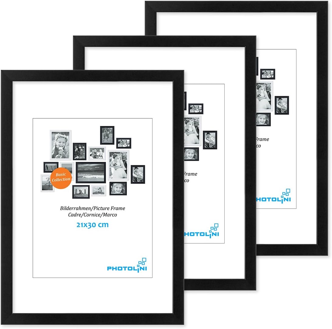 Set of 3 Picture Frames Modern Black with Dimensions of 21×30 cm / 11. ...