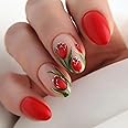 Amazon.com: Red Press on Nails Medium Almond - WLGDLH Valentines Fake Nails Press Ons with Red ...