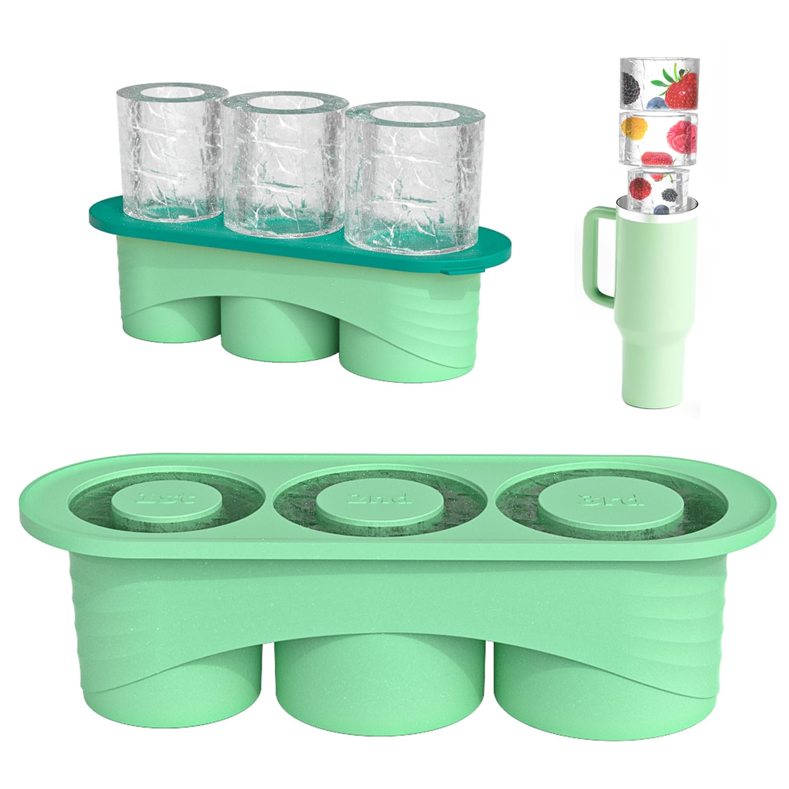 Ice Mold for Stanley Cup, Silicone Ice Cube Tray with Lid and Bin for ...