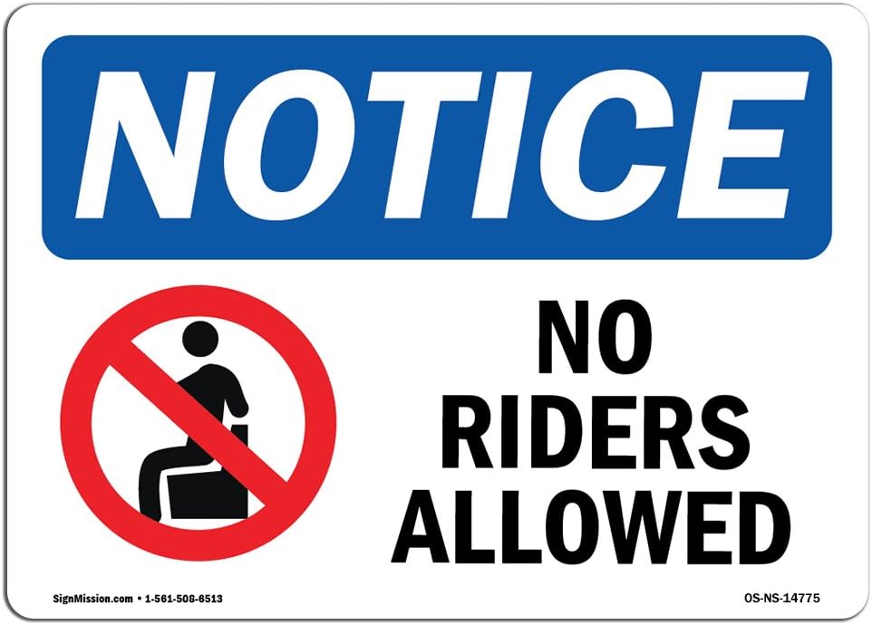 Amazon.com : OSHA Notice Sign - No Riders Allowed | Choose from ...