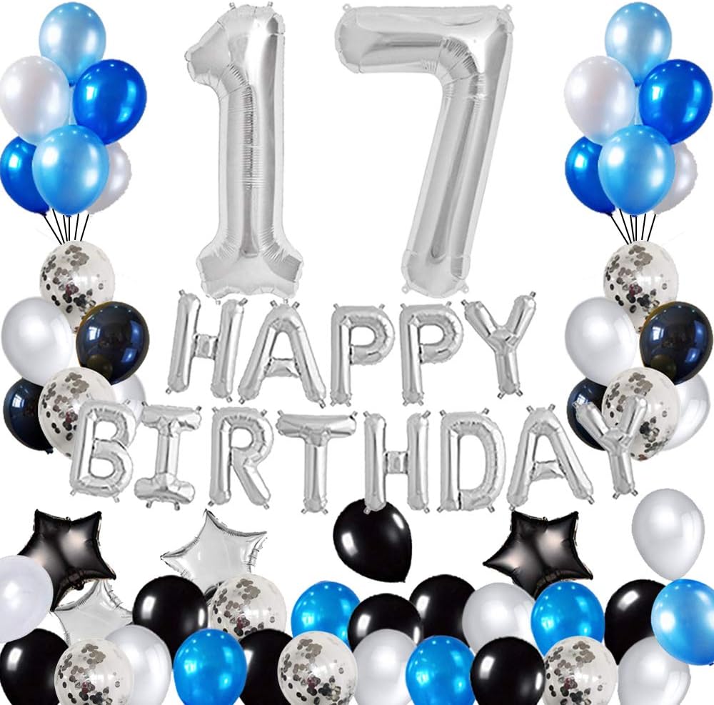 Amazon.com: Risehy 17th Birthday Decorations Birthday Party Supplies ...