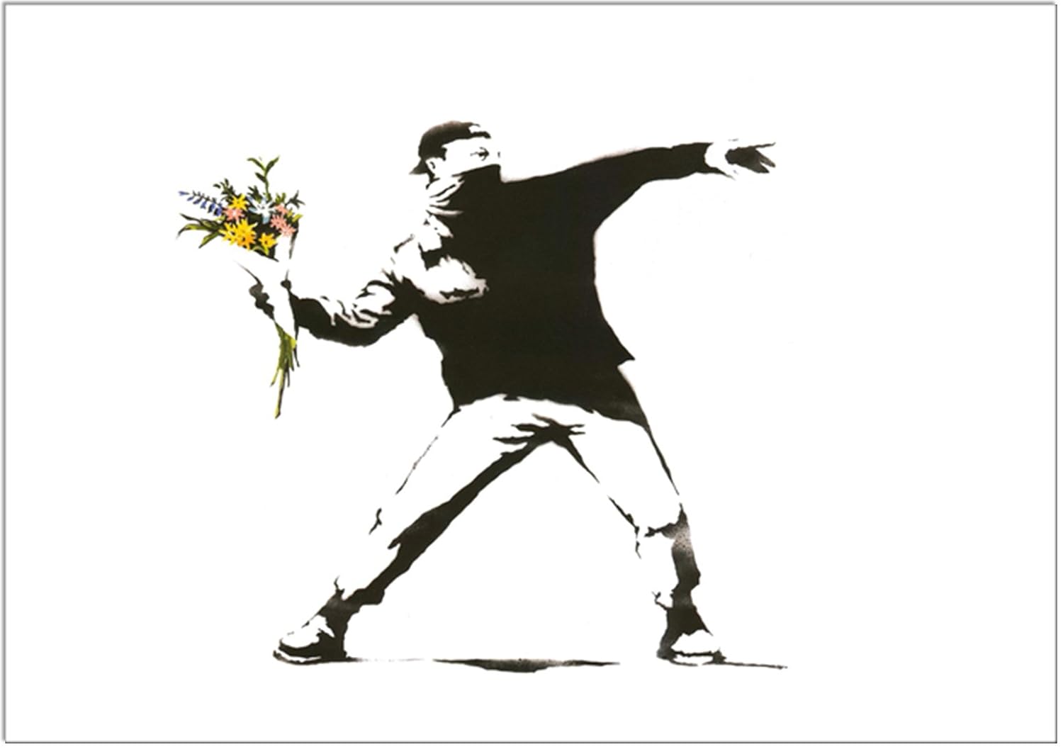 Youframe Banksy Flower Riot Canvas-76.2cm x 50.8cm (30"x20"), Aluminum ...