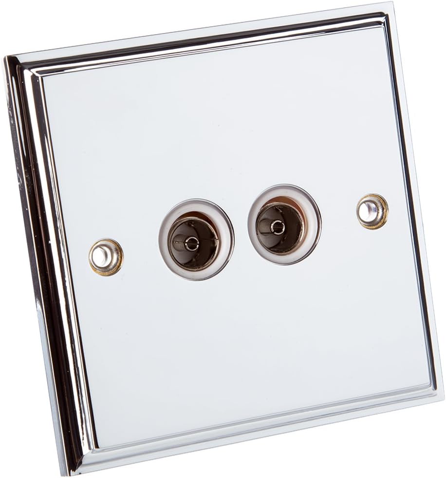 Philex Twin Aerial Outlet Socket - Victorian Brushed Steel - White ...