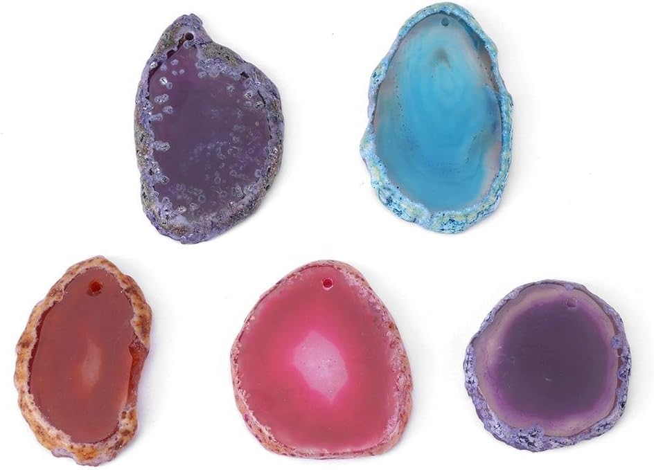 5 Pcs Top Natural Drilled Agate Slices, Multi Colored Agate Slices ...