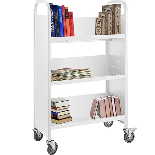 VEVOR Book Trolley, 90 kg, Bookcase Trolley with Angled Shelves V Shape ...