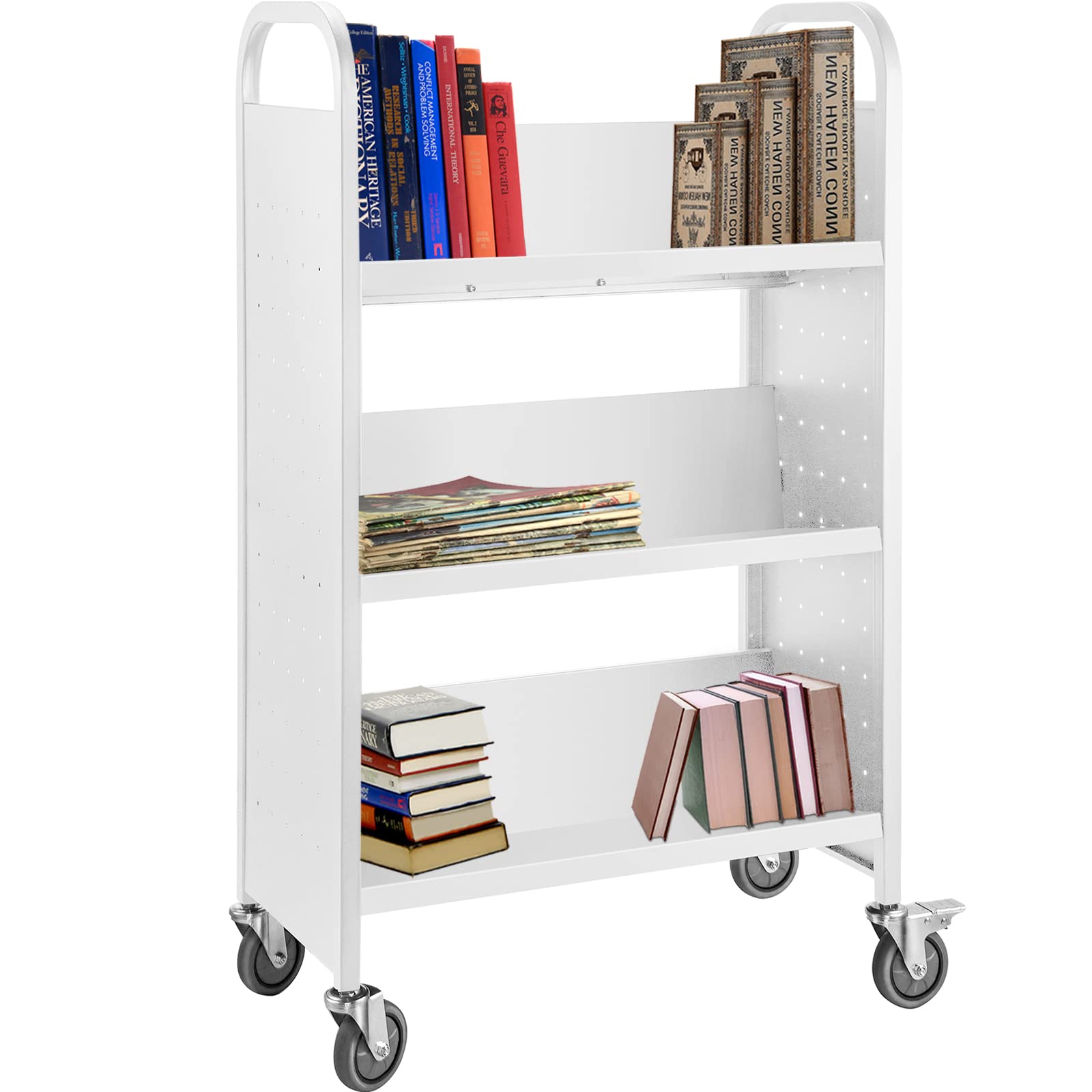 VEVOR Book Cart, 200lbs Library Cart, 30x14x49 Inch Rolling Book Cart ...