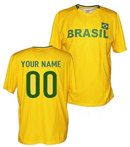 Custom Brazil Jersey Tee - Adult and Youth (X-Large) Yellow: Amazon.in ...