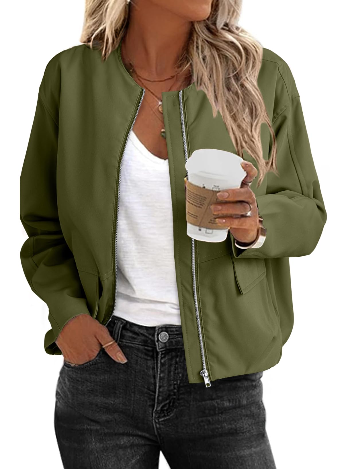 EVALESS Bomber Jacket for Women Fall Outfits Oversized Cute Casual ...