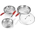 Amazon.com: DELARLO Tri-ply Stainless Steel Frying Pan Set with Lid 8 ...