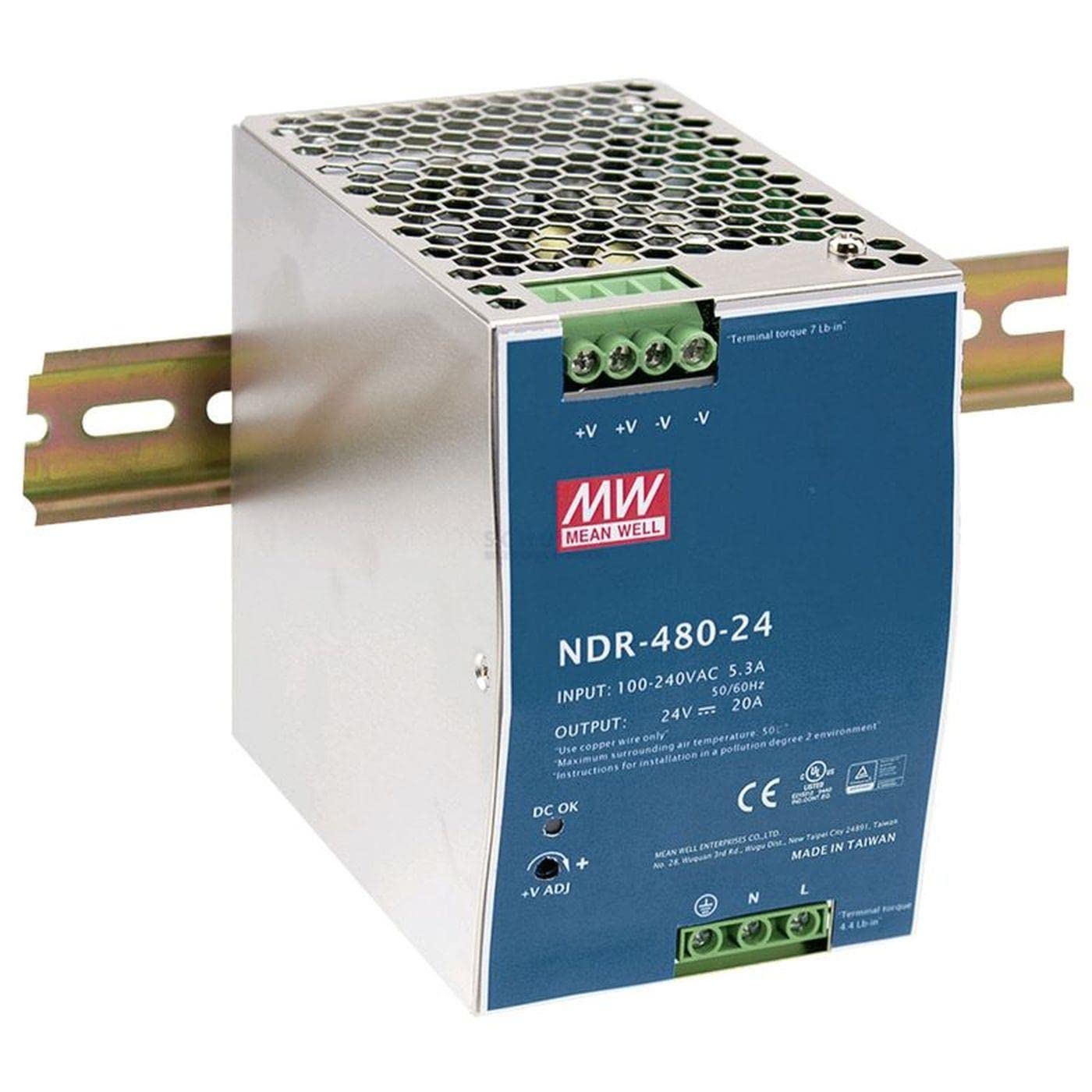 MEAN WELL Industrial DIN Rail Power Supply, 24 Volt 20 Amp 480 Watt ...