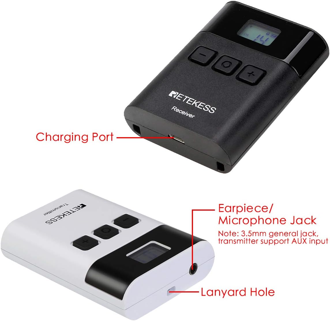 Retekess TT122 Wireless Tour Guide System, 1 Transmitter and 15 Receivers,36Channel,150m 1500mAH ...