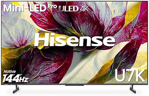Hisense 65-Inch U7 Series Mini-LED ULED 4K UHD Smart TV (65U7K, 2024 Model) - QLED, Native 144Hz ...