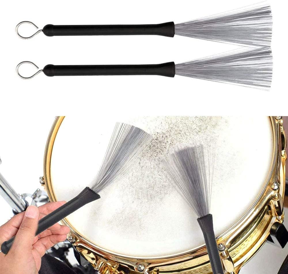 Bestine Drum Sticks Brush Set – 1 Pair 5A Maple Wood Drum Sticks 1 Pair Drum Wire Brushes ...