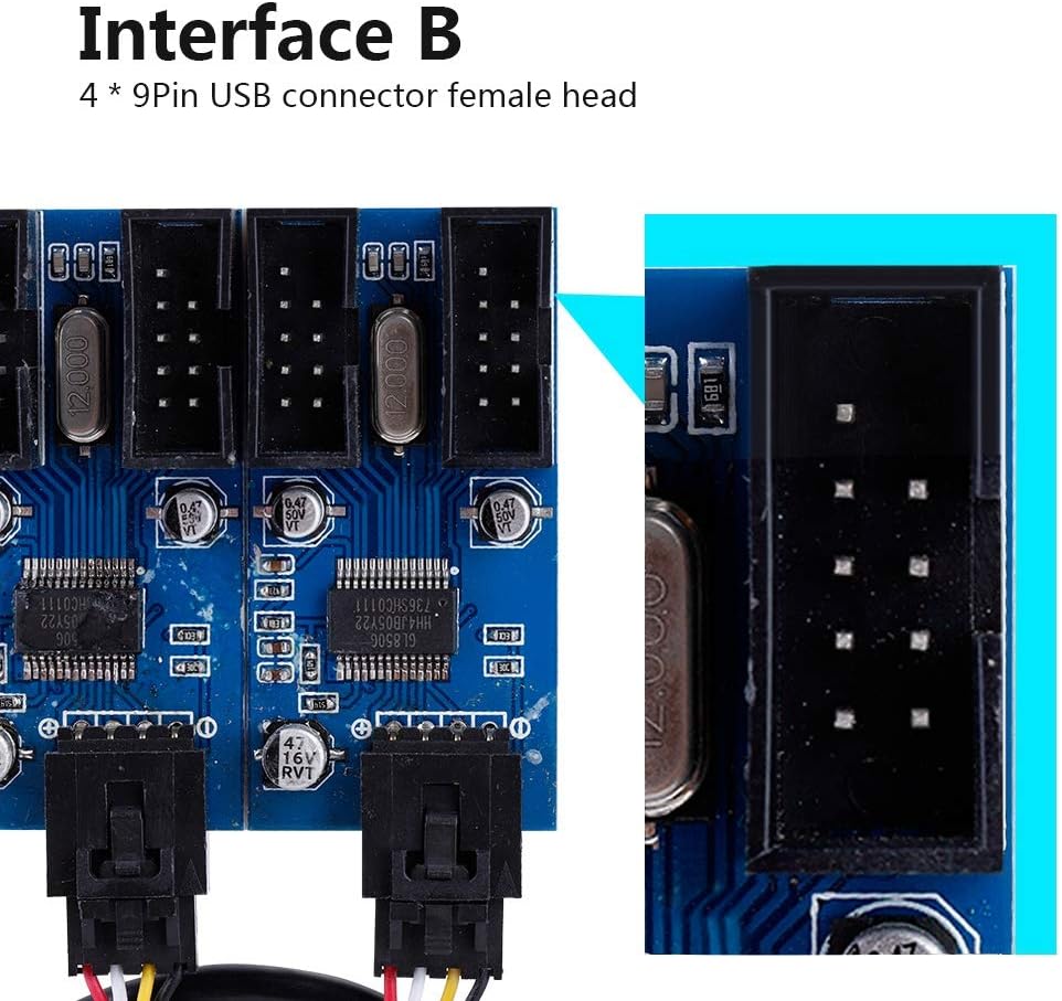 Bewinner USB Motherboard Header, 9 Pin USB Header Male 1 to 4 Female ...