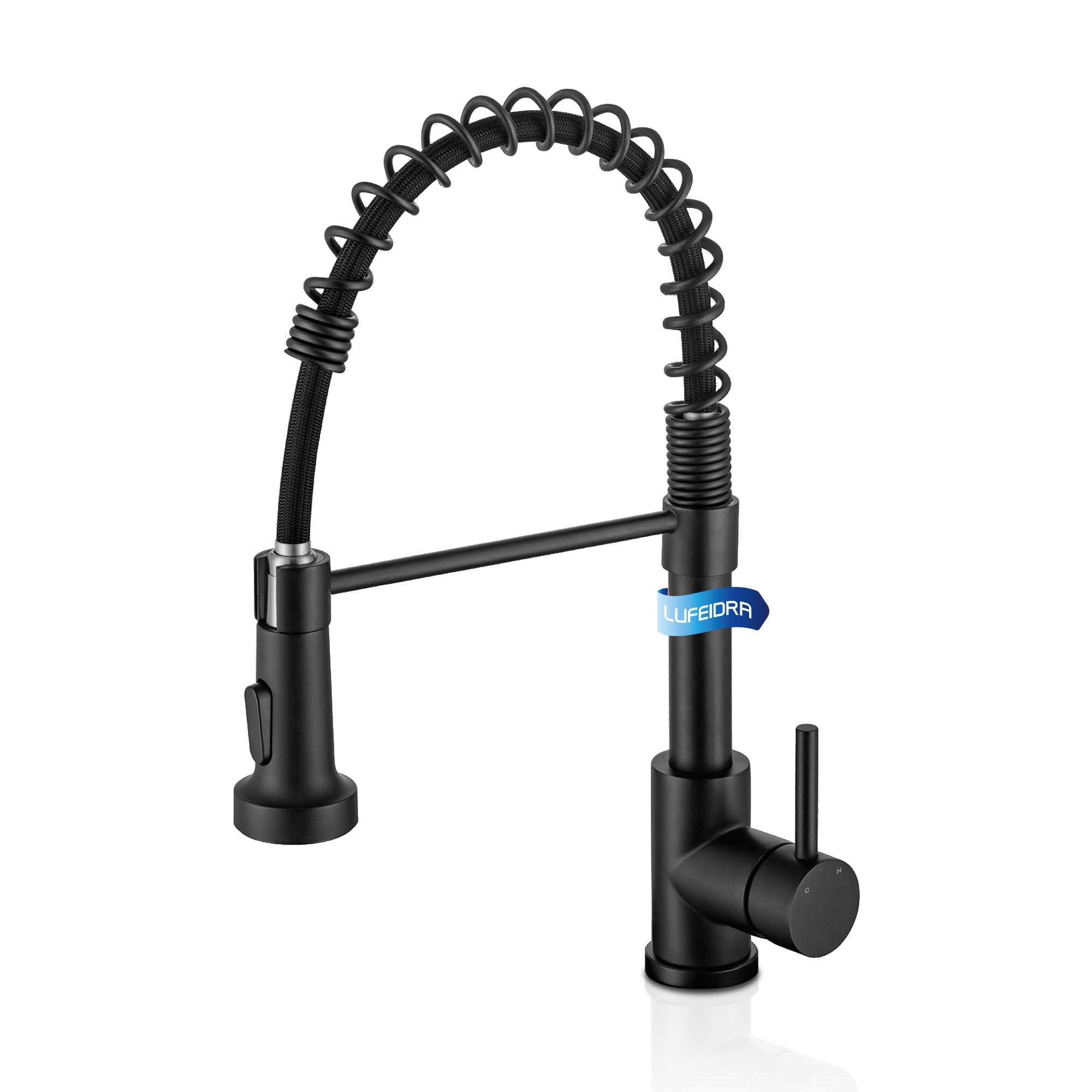 LUFEIDRA Black Kitchen Faucets with Pull Down Sprayer - High Arc Spring ...