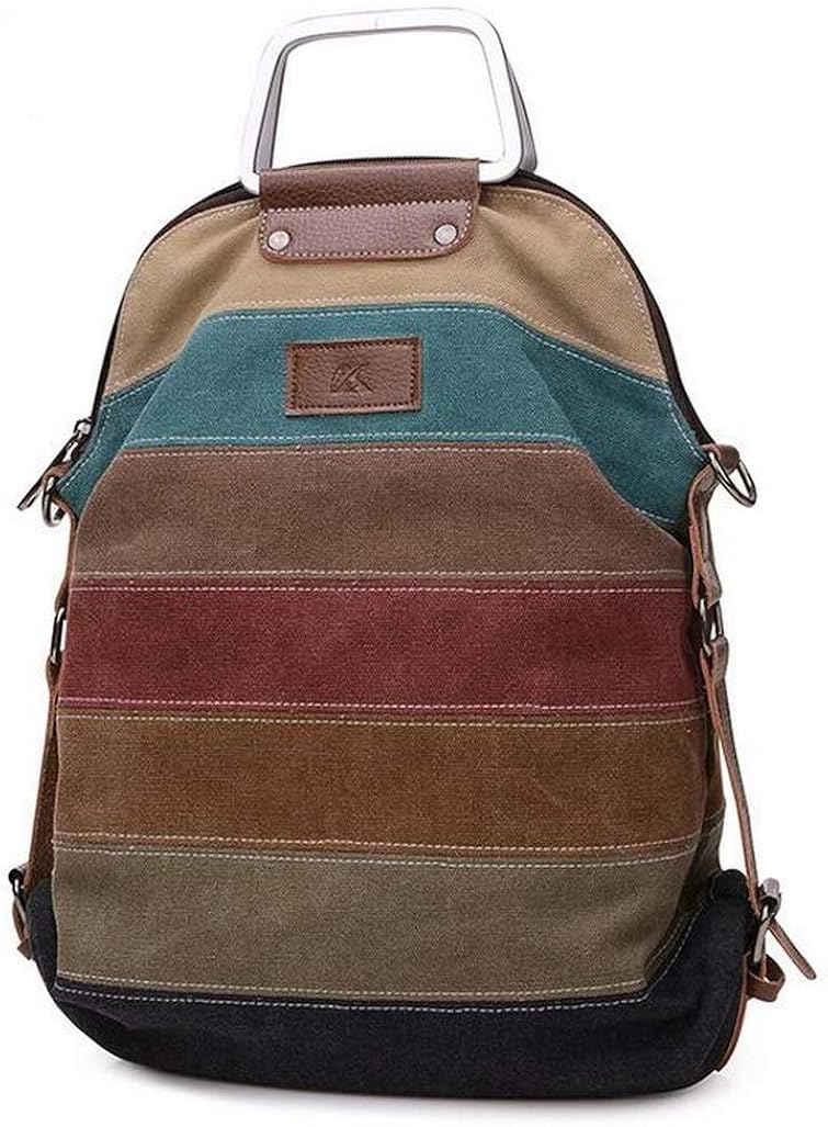 Ethnic Rainbow Women’s Canvas Backpack Ladies Striped bag Patchwork ...